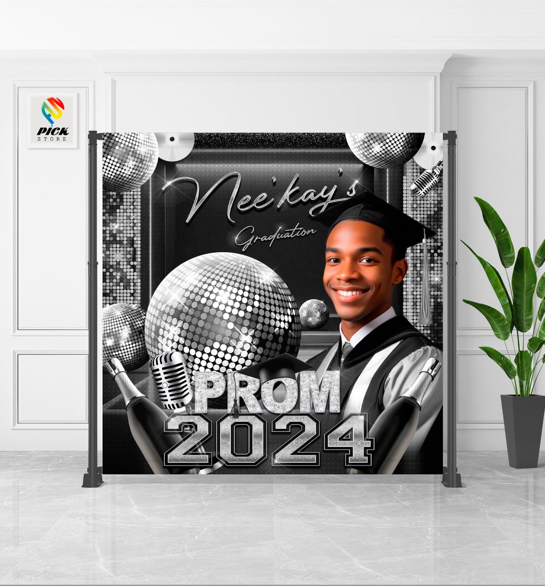 Disco Ball Graduation Backdrop Black and Silver Prom Banner Prom Send ...