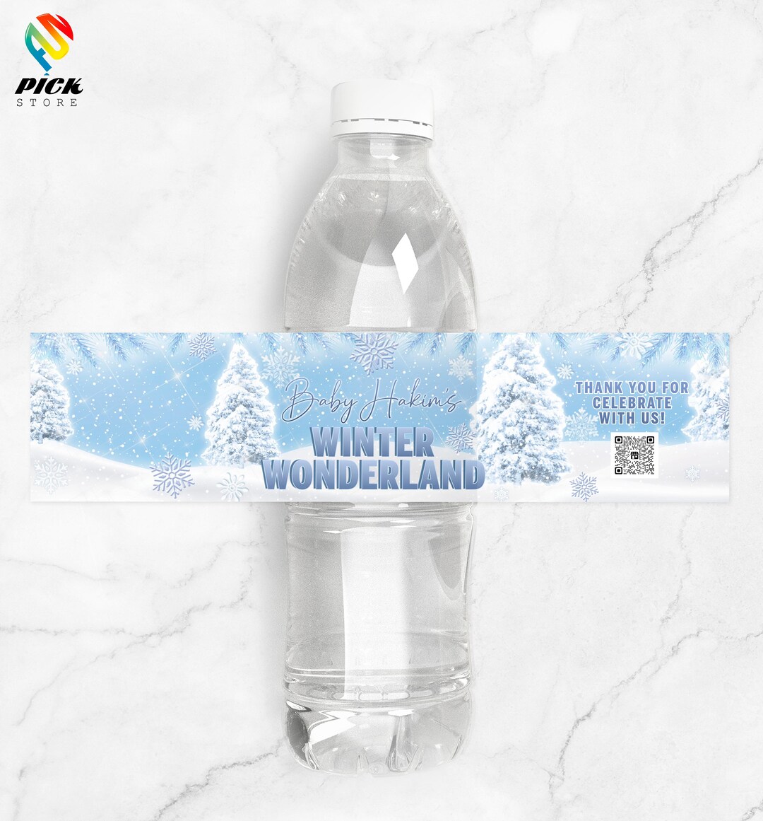 Winter Wonderland Water Bottle Label: Snowflake Baby Shower (digital ...