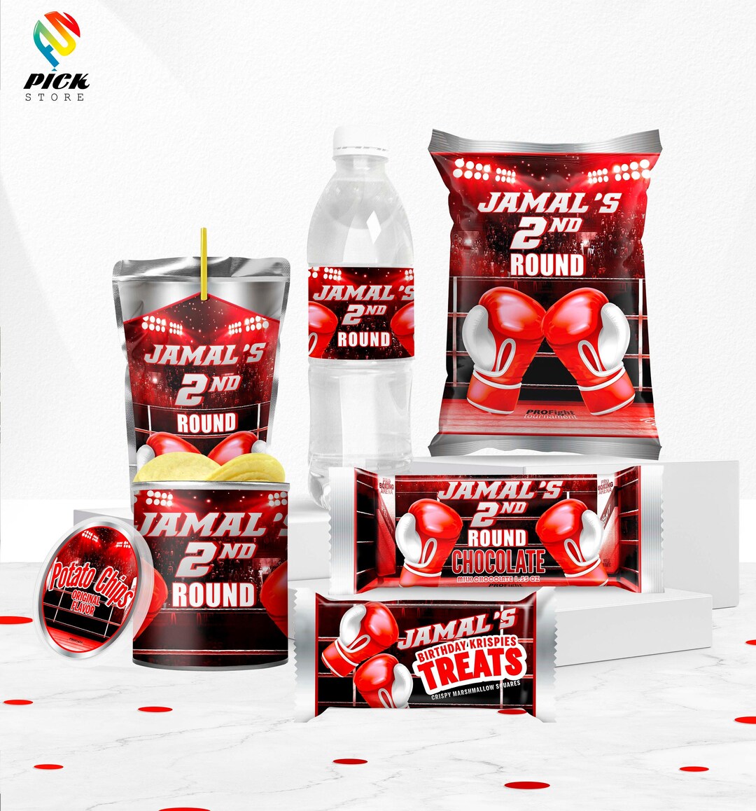 Red Ring Party Bundle, Boxer Party Kit, Gloves Party Package, Round 1 ...