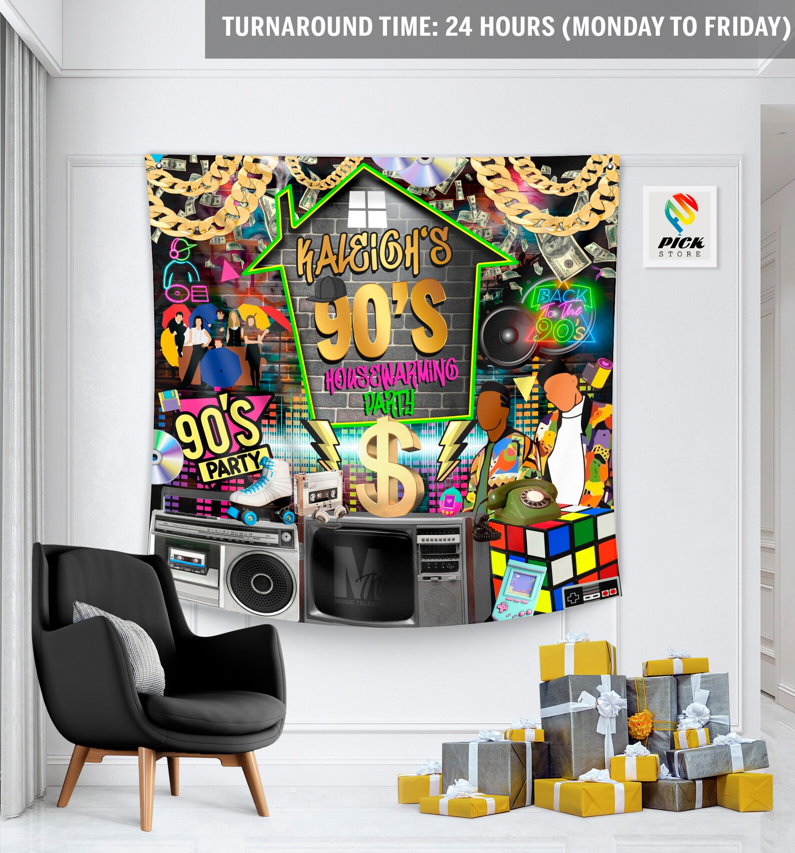 90s Theme Party Backdrop: Throwback Housewarming Banner (digital ...