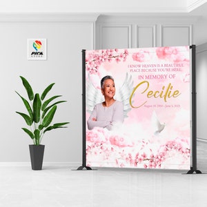Pink Memorial Backdrop | Floral Funeral Banner | Commemoration Backdrop ...