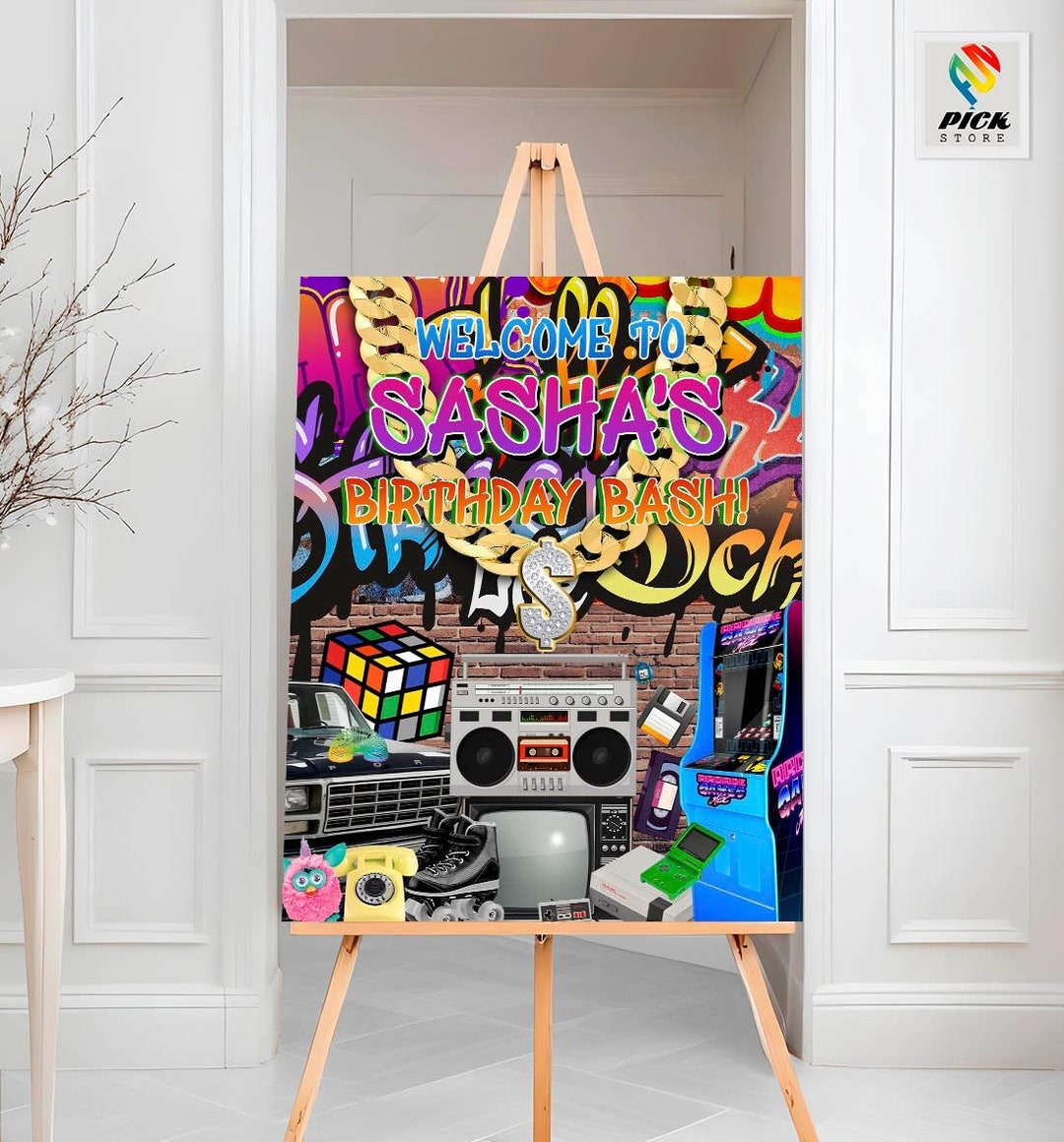 90s Birthday Welcome Sign: Retro Hip Hop Theme (DIY Digital File ...