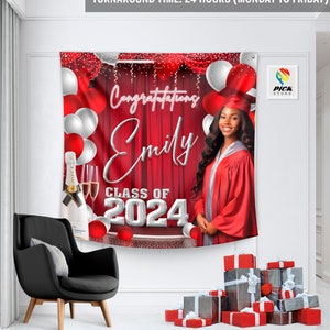 Prom Backdrop Senior Prom Banner Red and Silver Party Class of 2024 ...