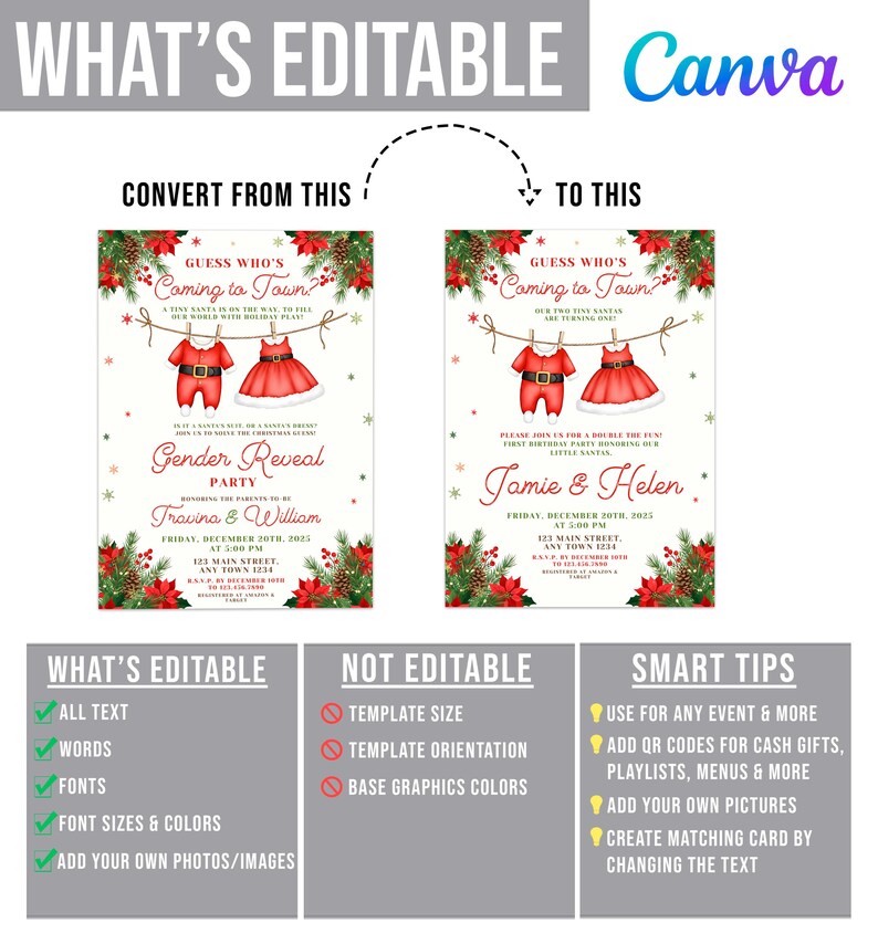 Little Santa Gender Reveal Invitation: Christmas Clothes Card Template ...