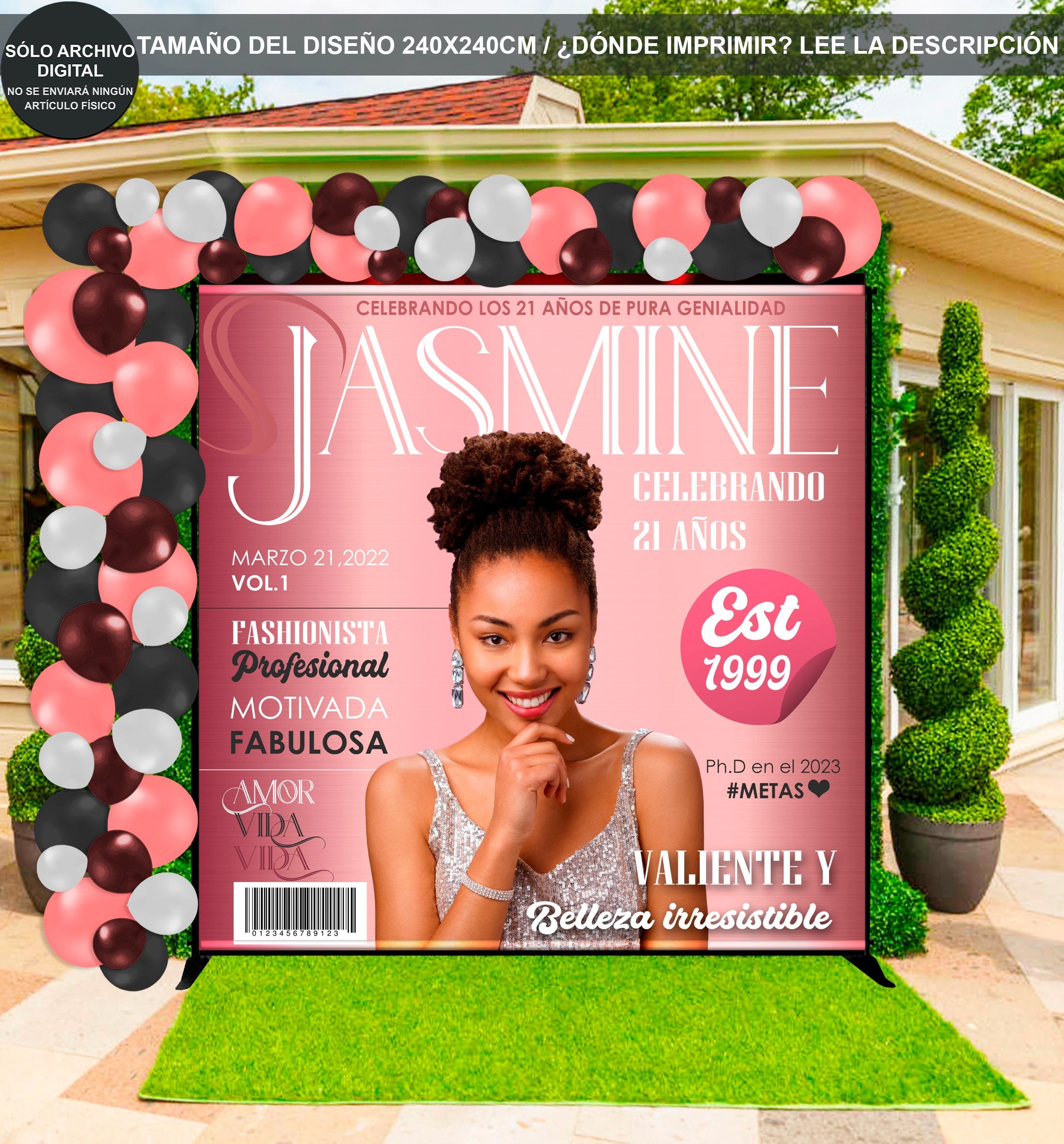 Pink Magazine Cover Birthday Backdrop: Women's Party Banner (digital ...