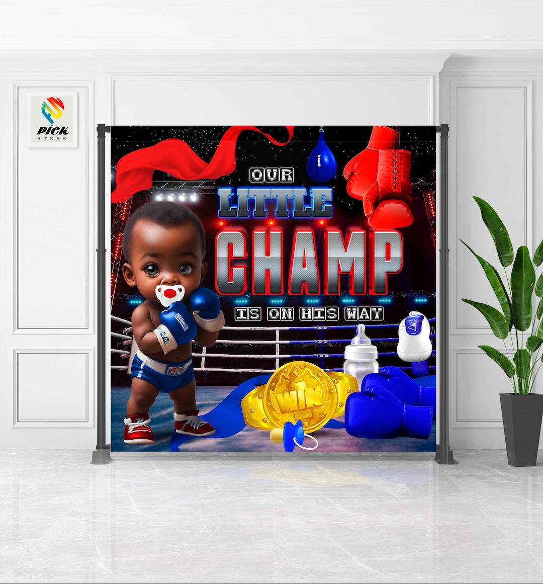 Little Prince Boxer Baby Shower Backdrop: Boxing Ring Banner (digital ...