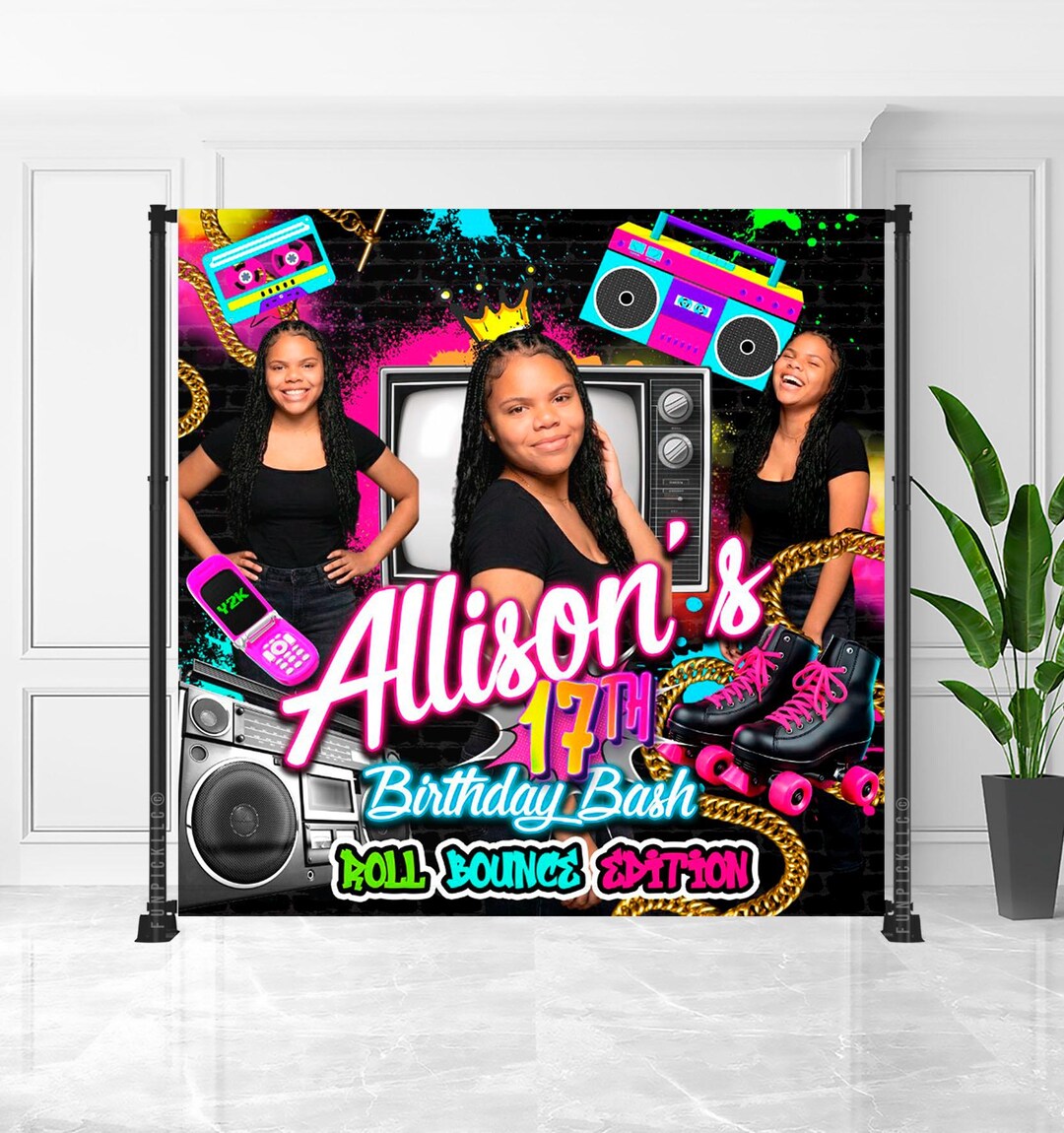 Roll Bounce Birthday Backdrop: Y2K Skate Party Custom Photo Neon Banner ...