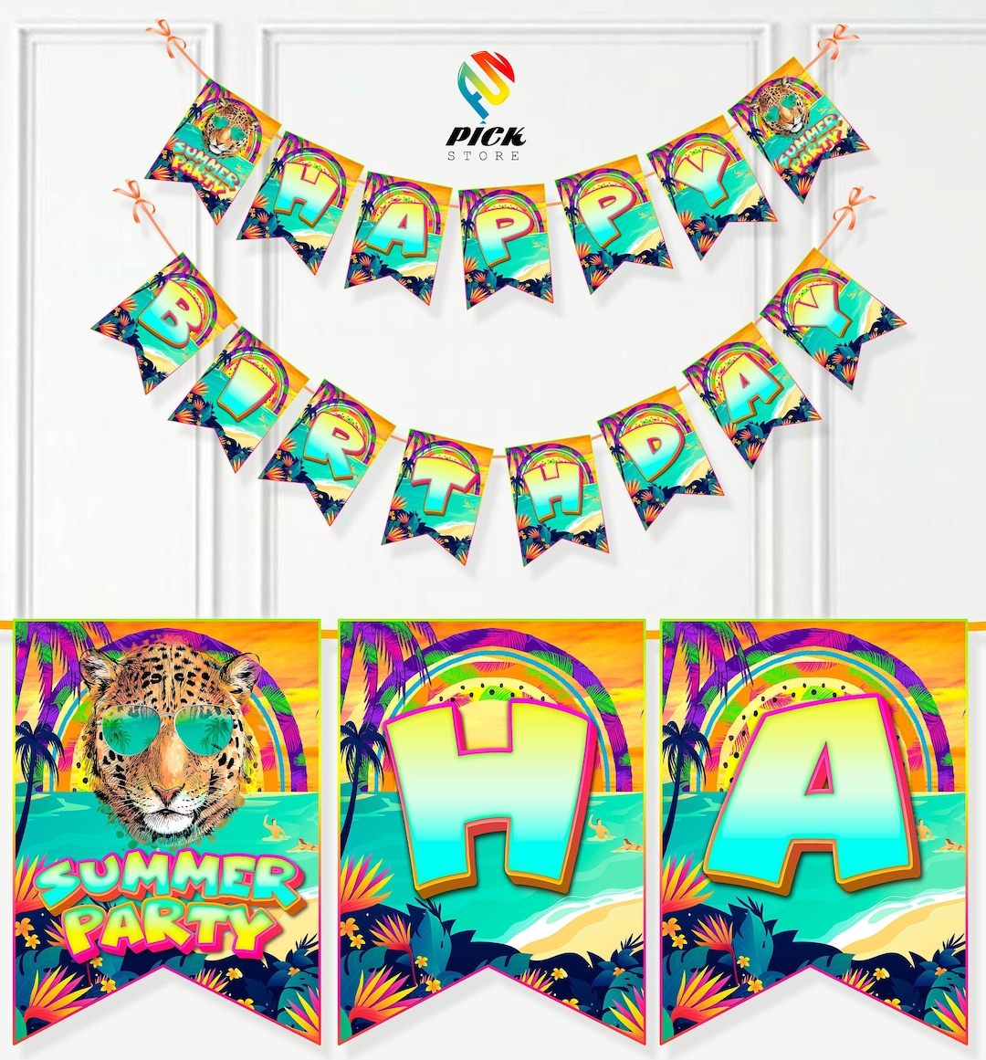 Summer Happy Birthday Banner: Tropical Party Pennant (digital File) - Etsy