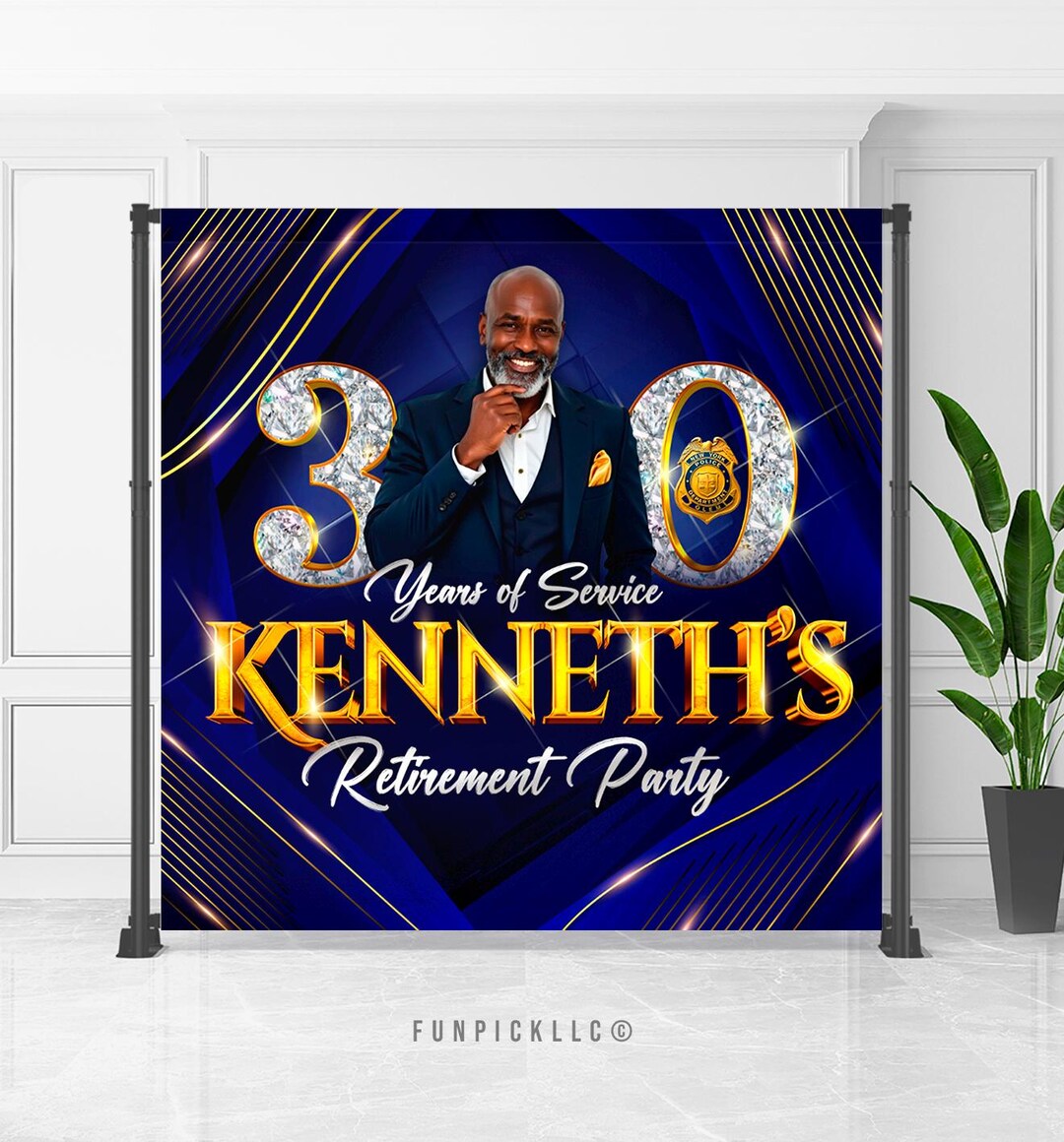 Police Retirement Banner | Blue and Gold Backdrop | Police Party Wall ...
