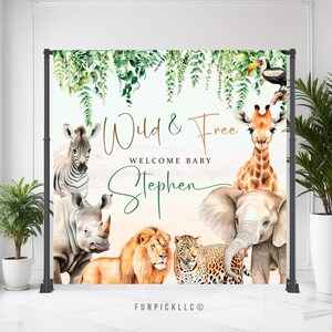 Jungle Animals Banner, Safari Animals Backdrop, Lion Wall Decor, Africa ...