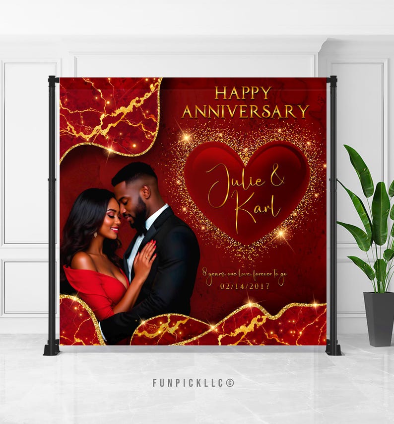 Ruby Hearts Anniversary Banner: Marble Texture Backdrop (digital ...