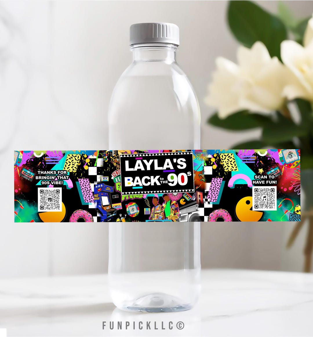 90s Retro Party Water Bottle Label: Y2K Theme (digital Download) - HP06 ...