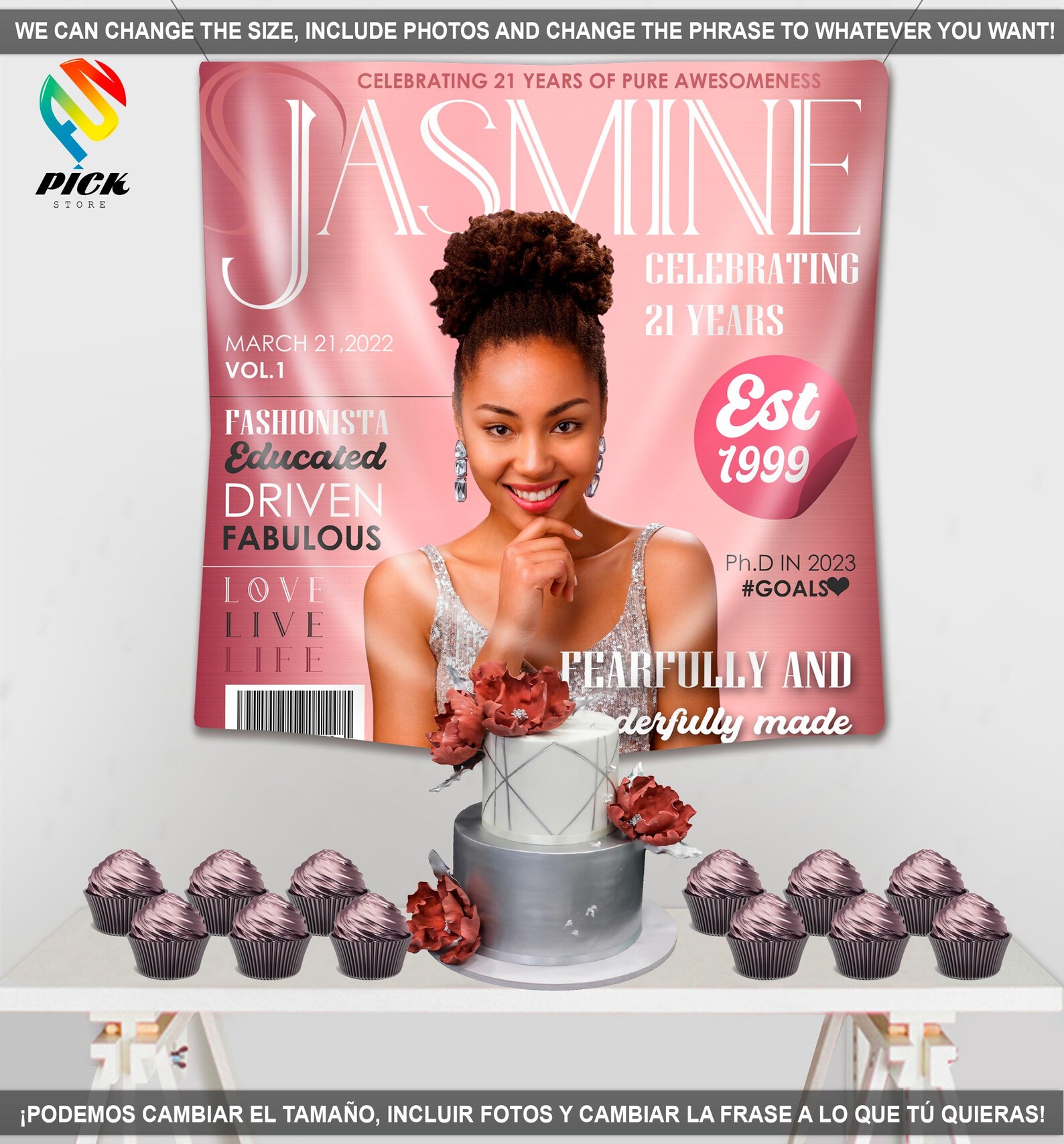DIGITAL FILE Pink Magazine Cover Backdrop Birthday Women - Etsy