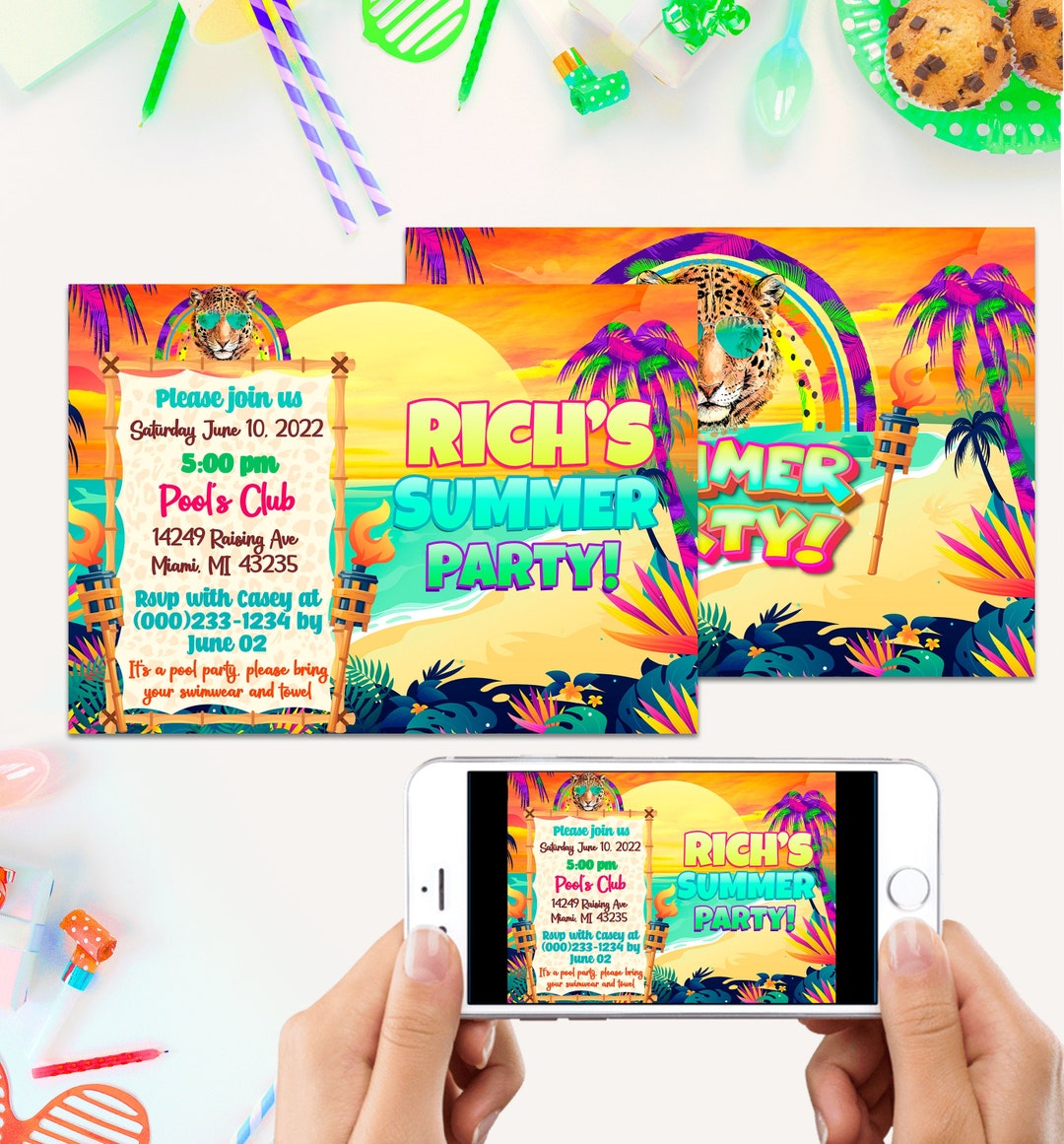 DIGITAL FILE Summer Printable Invitation Summer Birthday Invitation ...