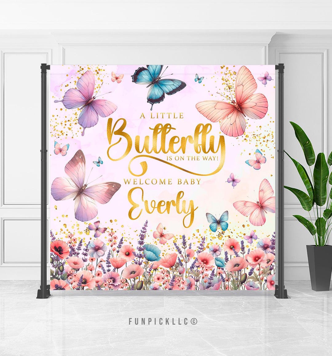 Butterfly Banner, Butterflies and Flowers Backdrop, Butterfly Wall ...