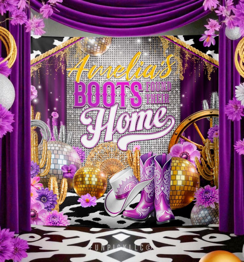 Cowgirl Photo Backdrop: Custom Boots Banner, Rodeo Party Decor (digital ...