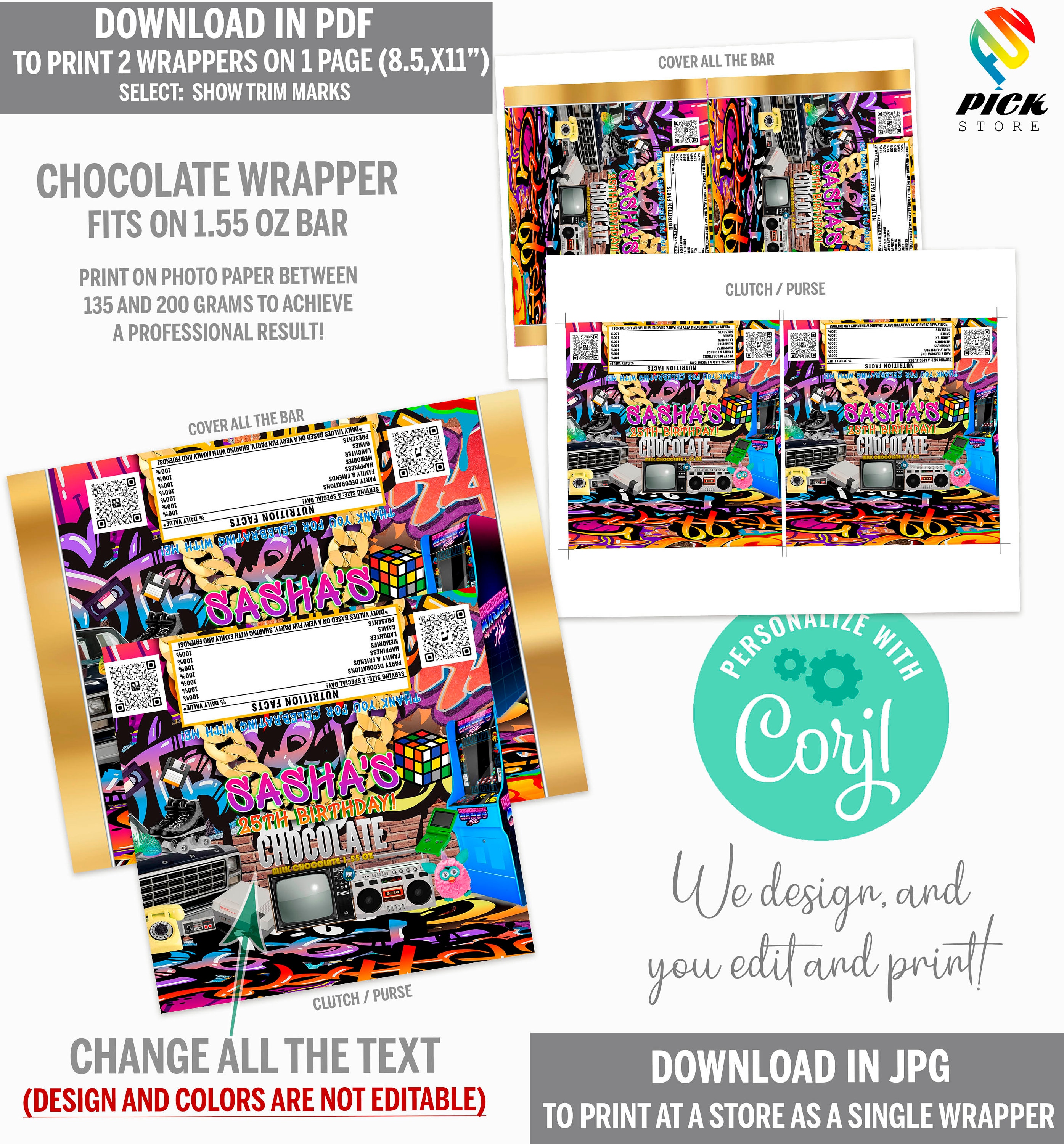 90s Theme Chocolate Bar Wrapper: Retro Party Favor (DIY Digital File ...