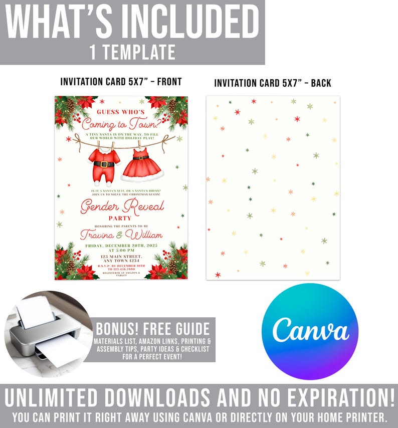 Little Santa Gender Reveal Invitation: Christmas Clothes Card Template ...