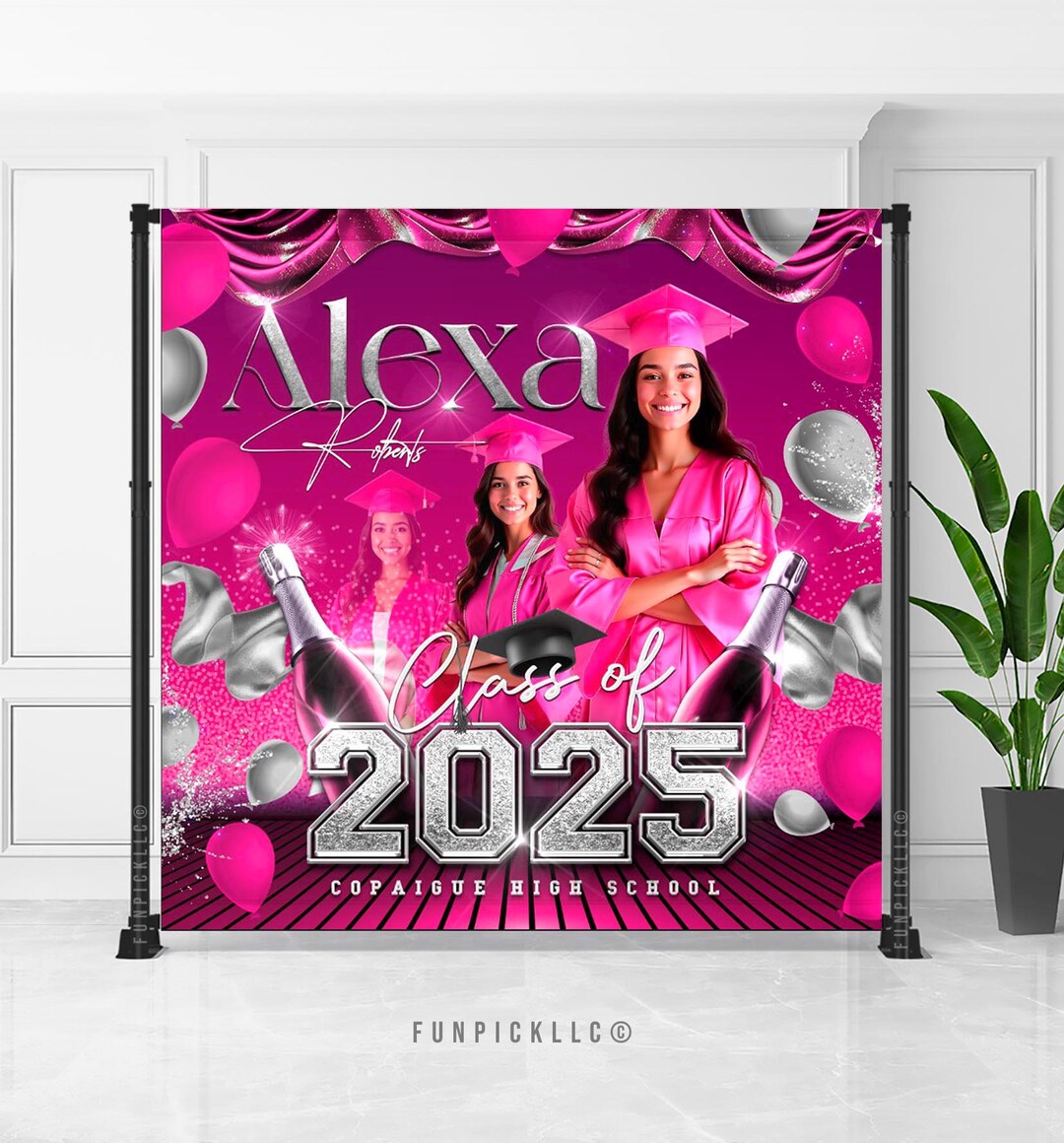 Pink Graduation Banner: Custom Photo Backdrop, Class of 2025 (digital ...