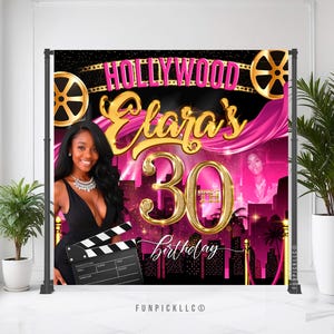 Pink Hollywood Stars Banner | Hollywood Sign | Pink Sweet 16 Backdrop ...