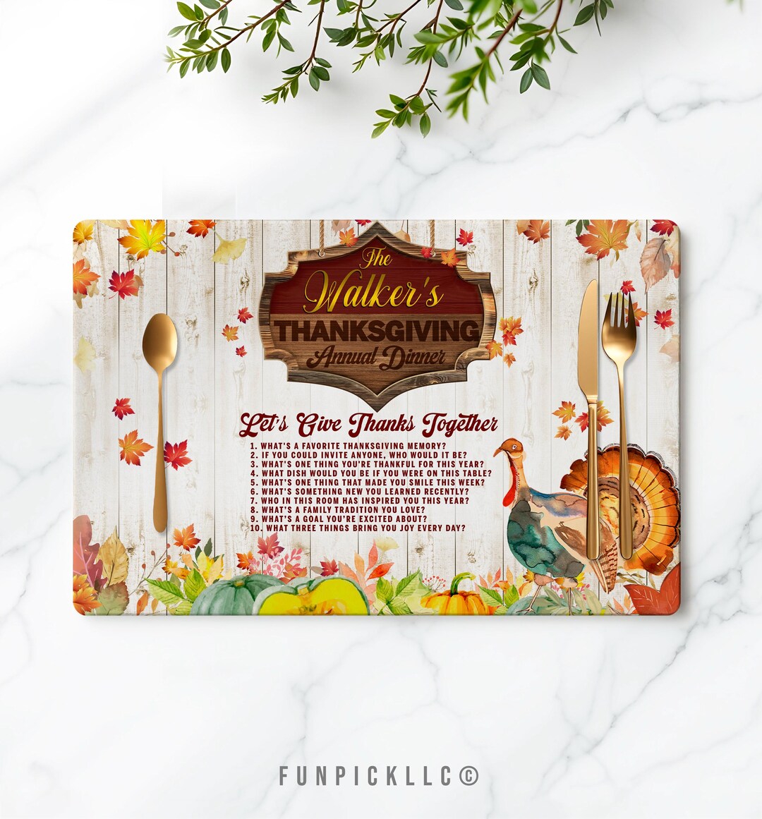 Thanksgiving Dinner Placemat: Gratitude Game, Editable Template ...