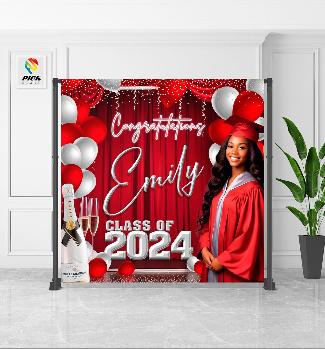 Prom Backdrop Senior Prom Banner Red and Silver Party Class of 2024 ...
