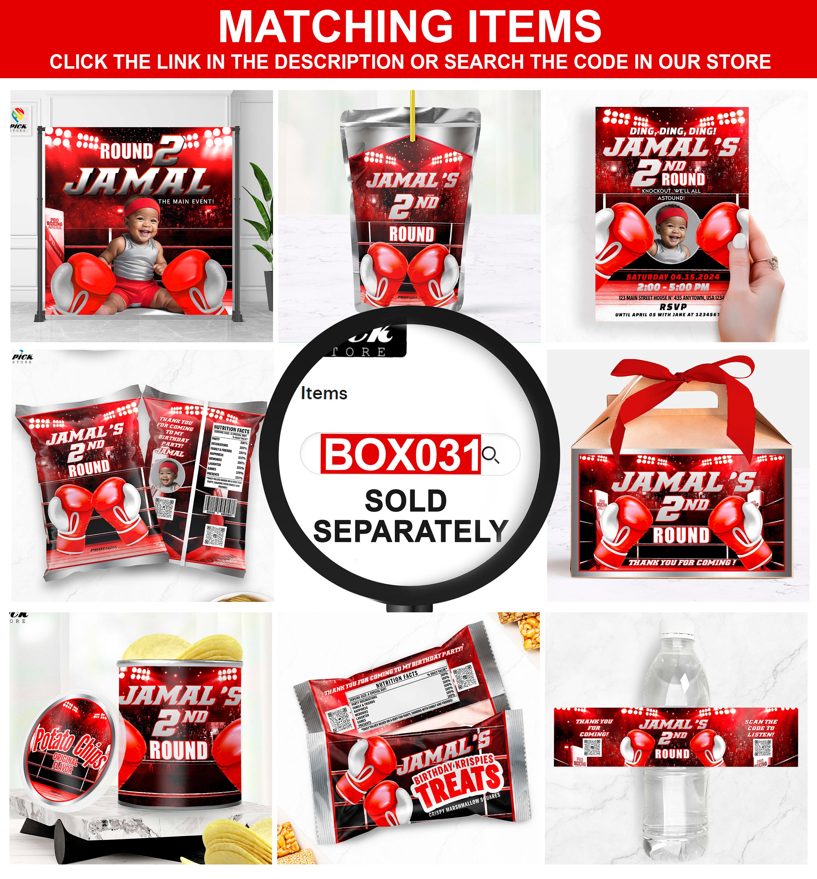 Red Boxing Ring Chip Bag Wrapper: Custom Party Favor (DIY File ...