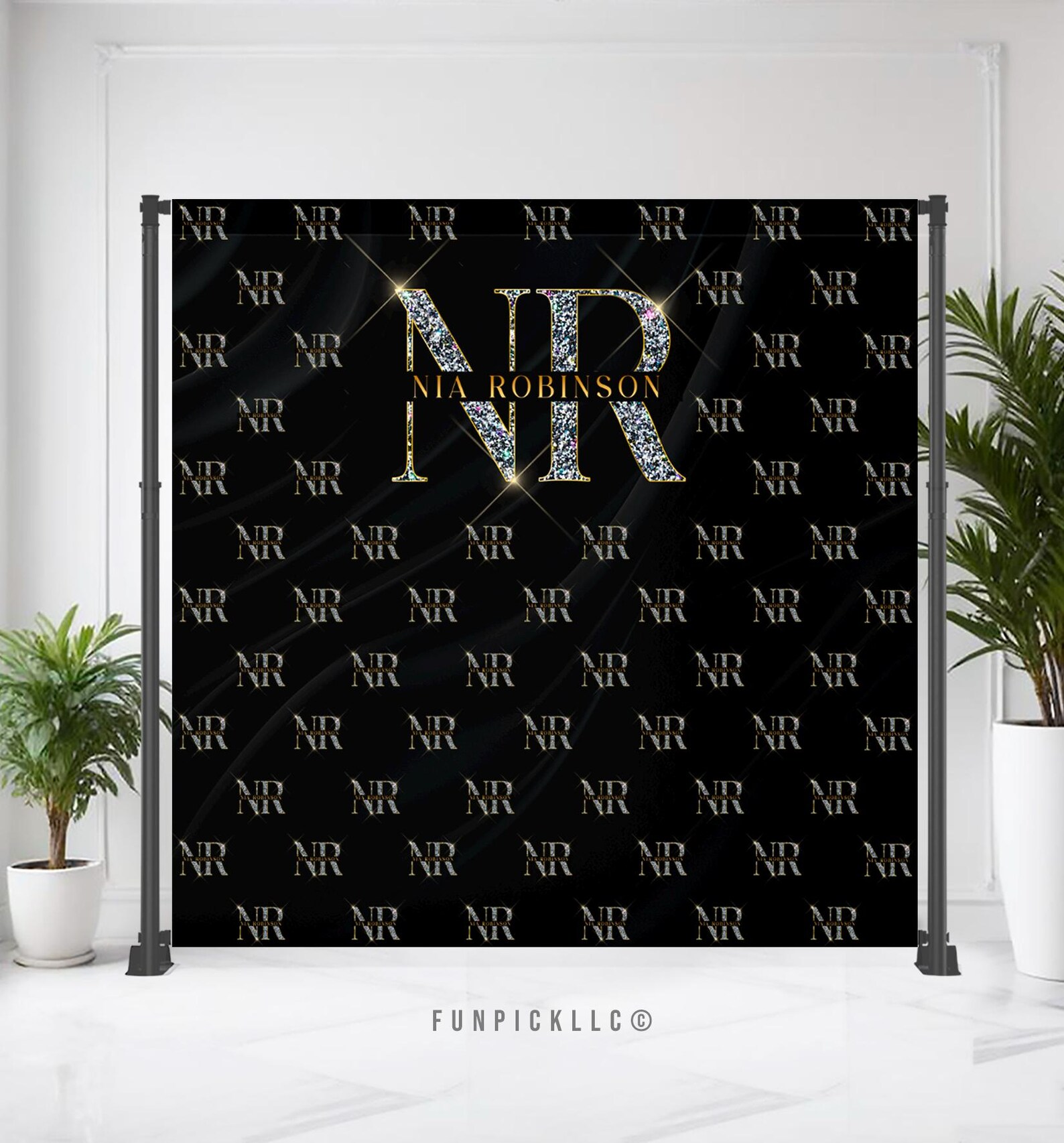 Custom Logo Step and Repeat Banner: Black & Gold Decor (digital ...