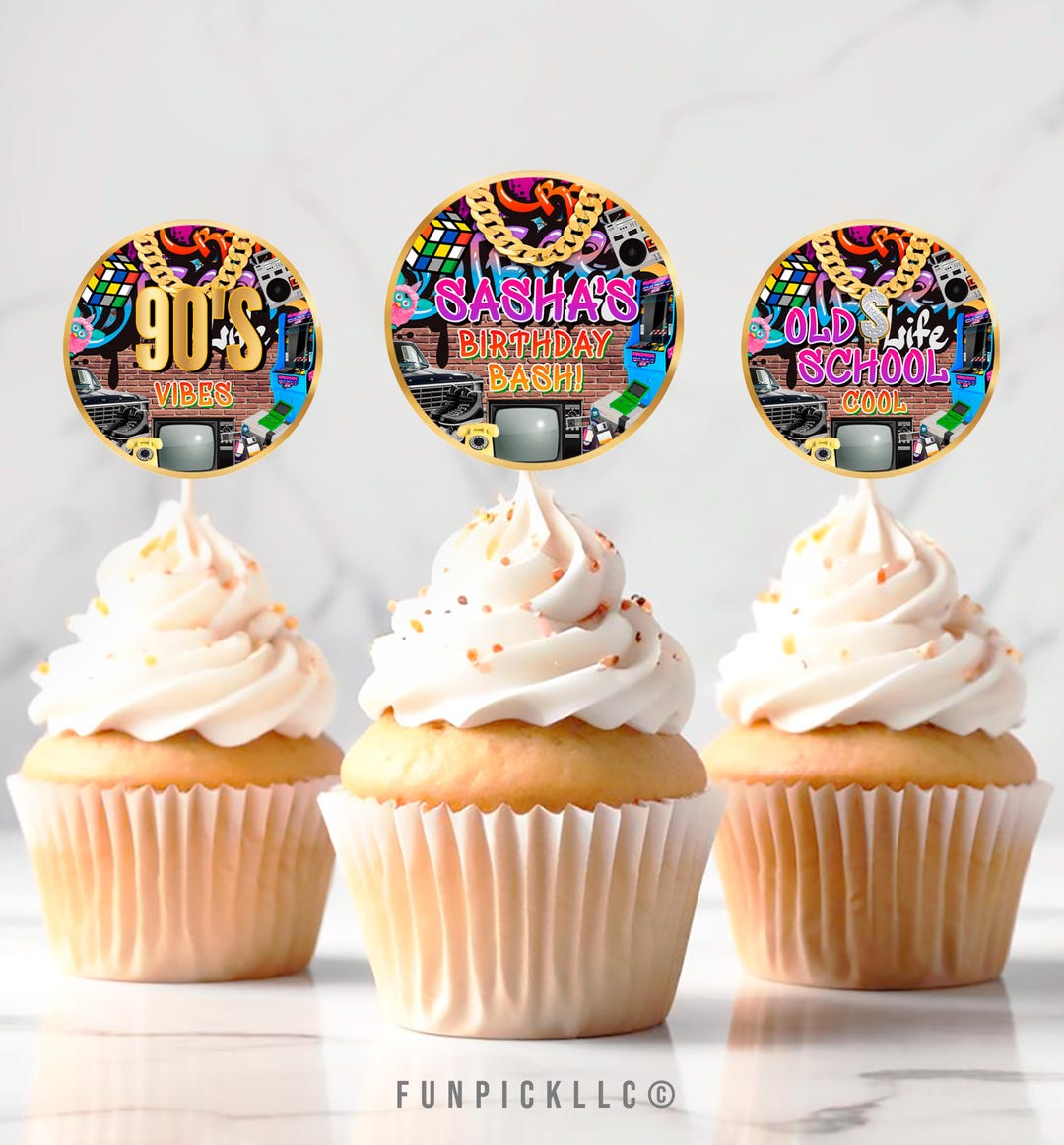 Vintage 90s Cupcake Toppers for DIY, Back to the 90's Personalized ...