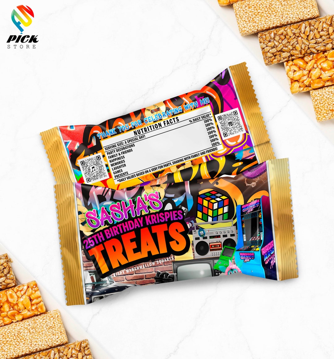 90s Theme Rice Krispies Wrapper: Throwback Candy Bar Favor (DIY Digital ...