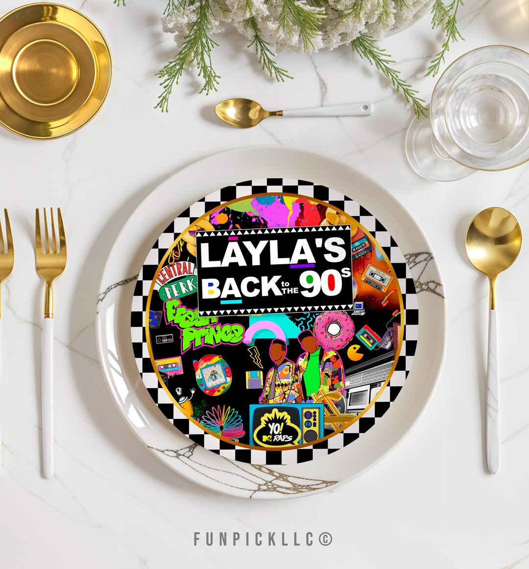 90s Party Charger Plate Insert: Retro Y2K Table Decor (DIY Digital ...