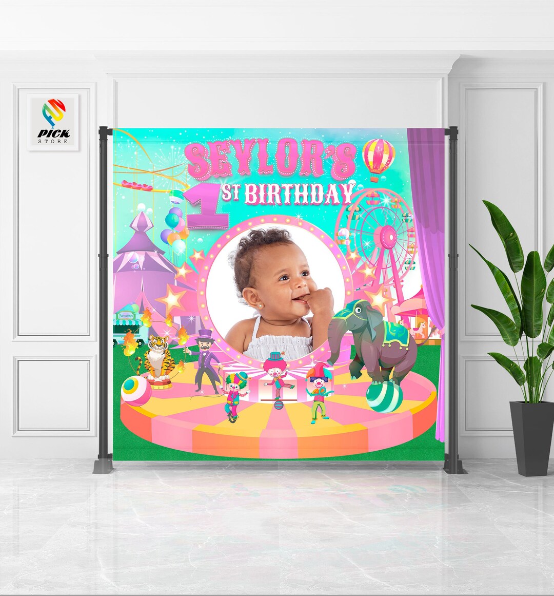 Girly Circus Backdrop | Pink Circus Party Banner | Circus-themed Party ...