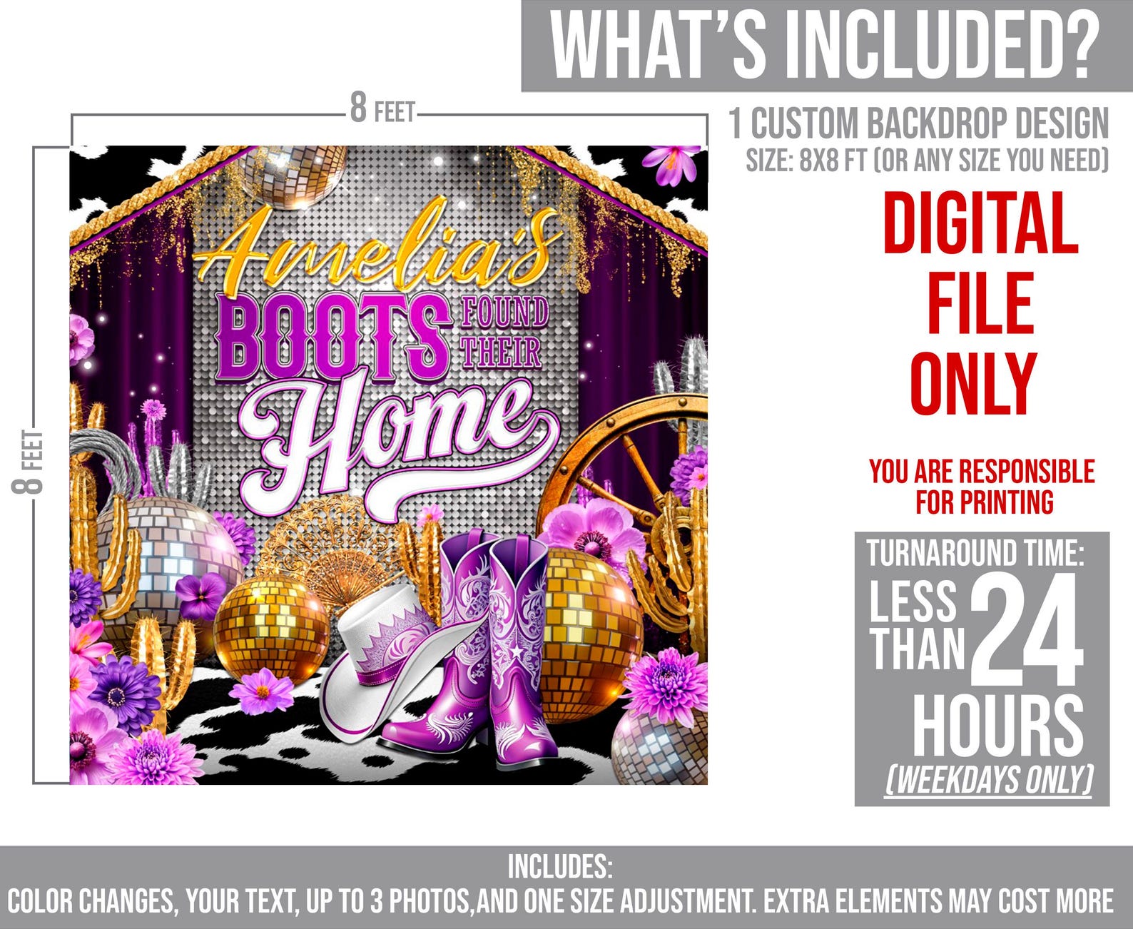Cowgirl Photo Backdrop: Custom Boots Banner, Rodeo Party Decor (digital ...