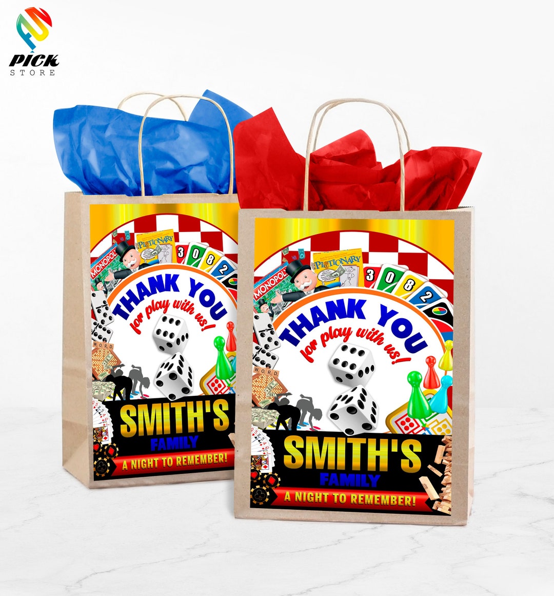 Game Night Gift Bag Labels Board Games Treat Bag Tabletop Games Snack ...