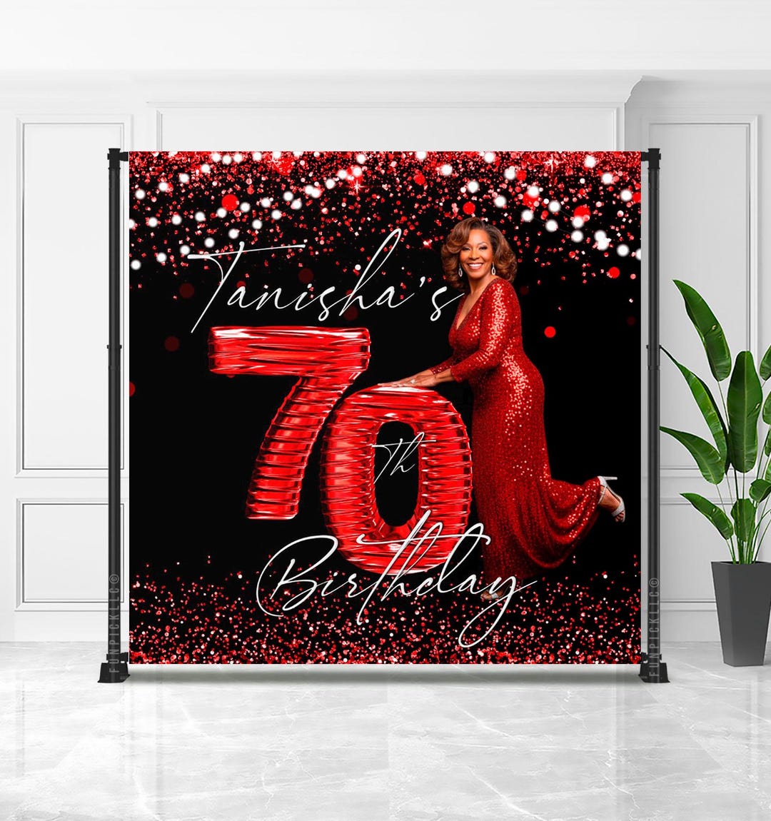 70th Birthday Backdrop: Red Glitter Banner (digital Download) - BW46 - Etsy