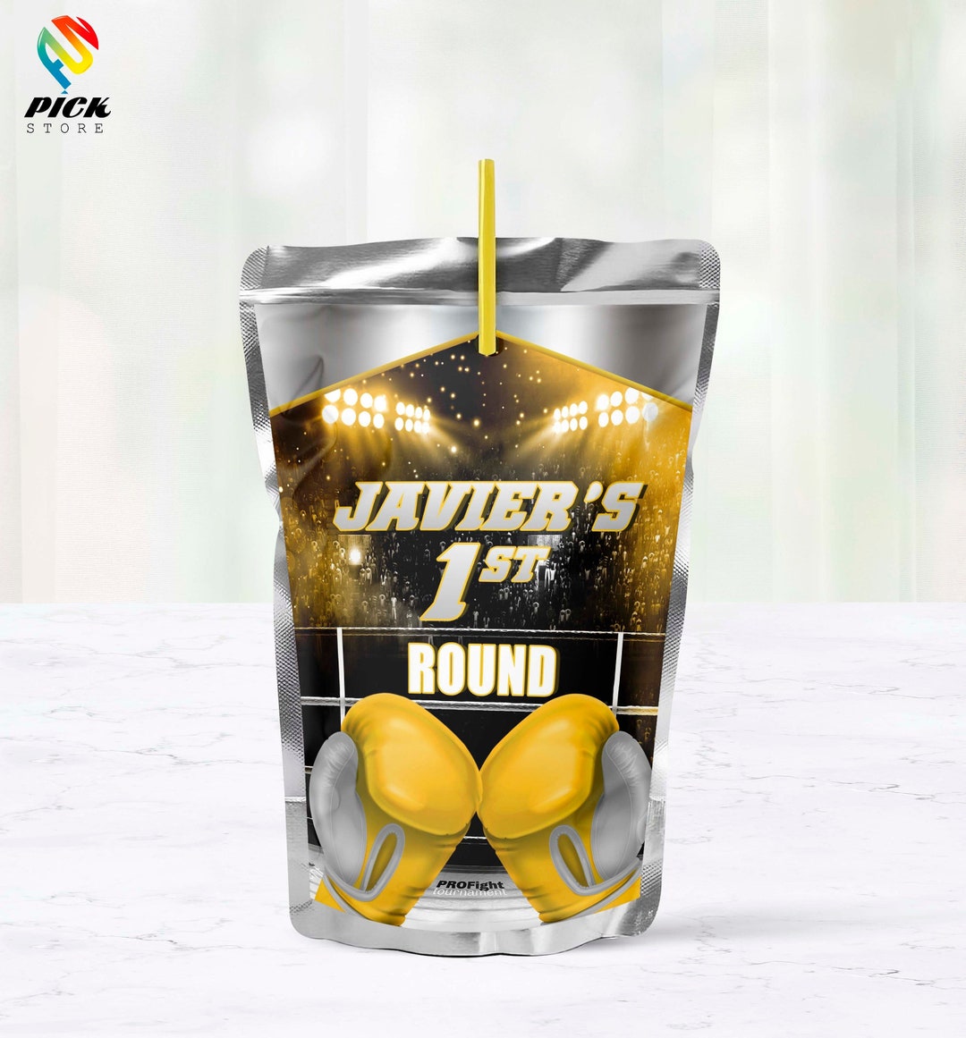 Boxing Birthday Juice Pouch Label: Round 1 Party Favors (DIY FILE) - Etsy
