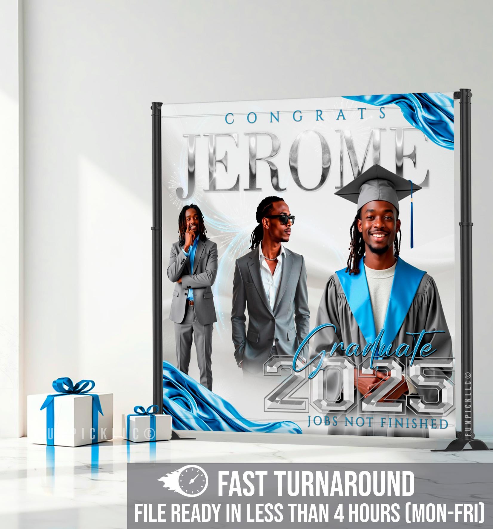 Blue & Silver Graduation Banner: Class of 2025 Backdrop (digital File ...