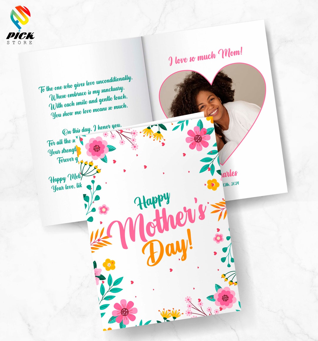 Editable Mother's Day Card Template: Floral Design (DIY FILE) - Etsy