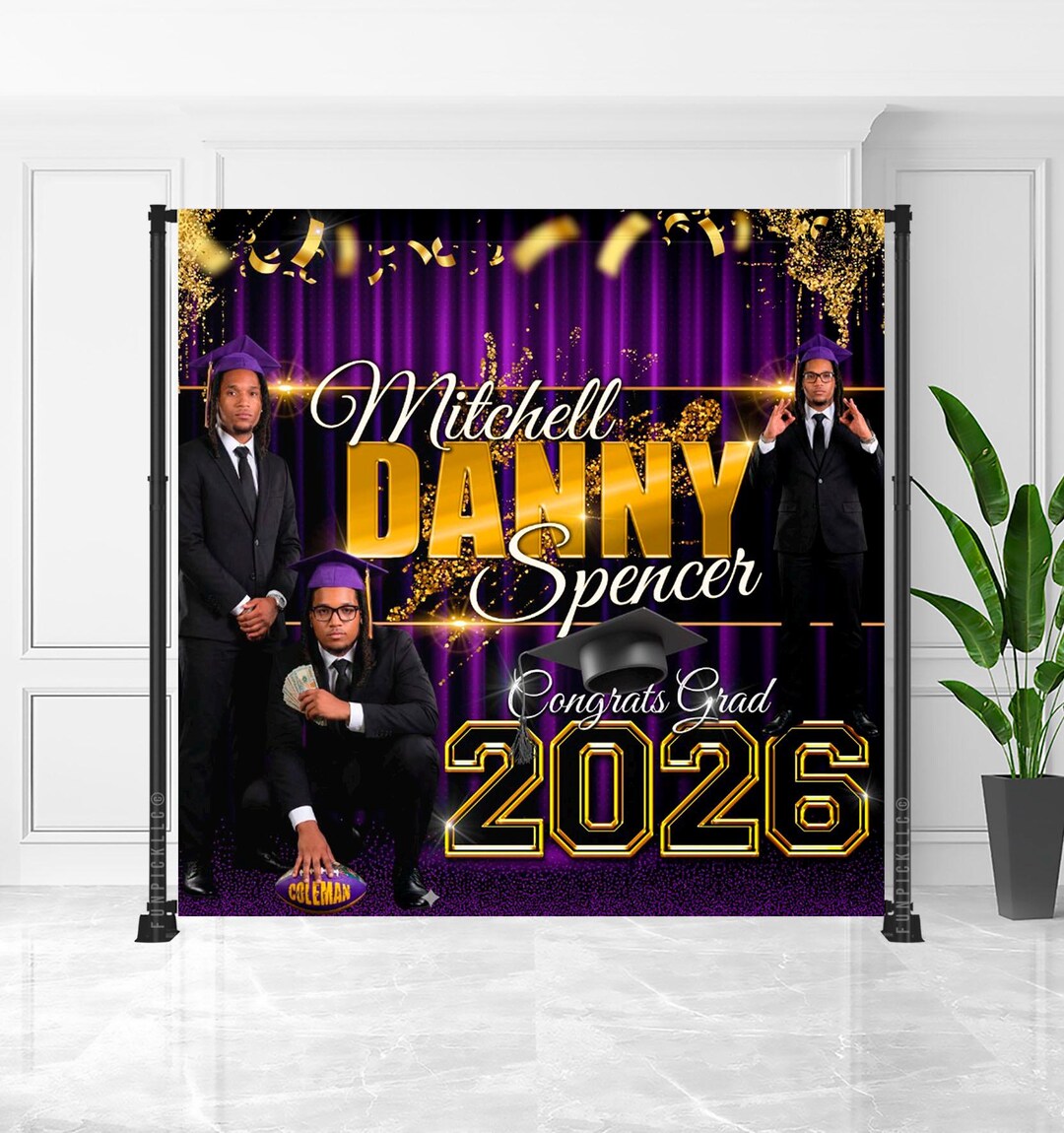 Purple Gold Graduation Backdrop: Class of 2026 Photo Party Banner ...