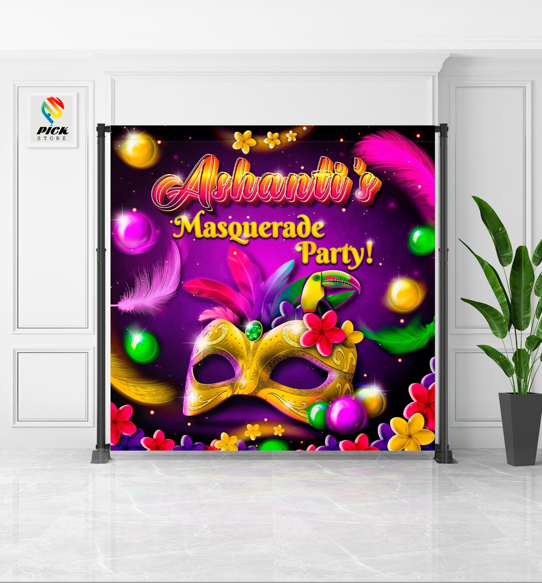 Mardi Gras Birthday Backdrop | Masquerade Birthday Banner | Carnival ...