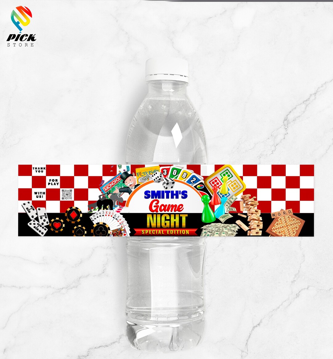 Game Night Water Bottle Label Board Games Drink Label Tabletop Games ...