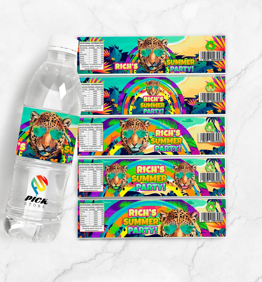 Summer Party Water Bottle Labels: Tropical Leopard (digital File) - Etsy