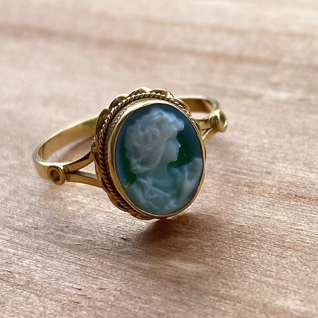 Blue Agate Cameo Ring Stunning - Etsy UK