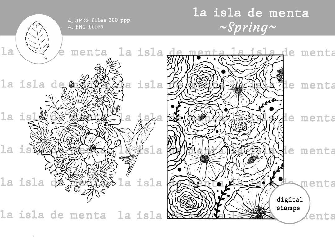 SPRING- Digital Stamp, Lineart Illustration for Scrapbooking, for ...