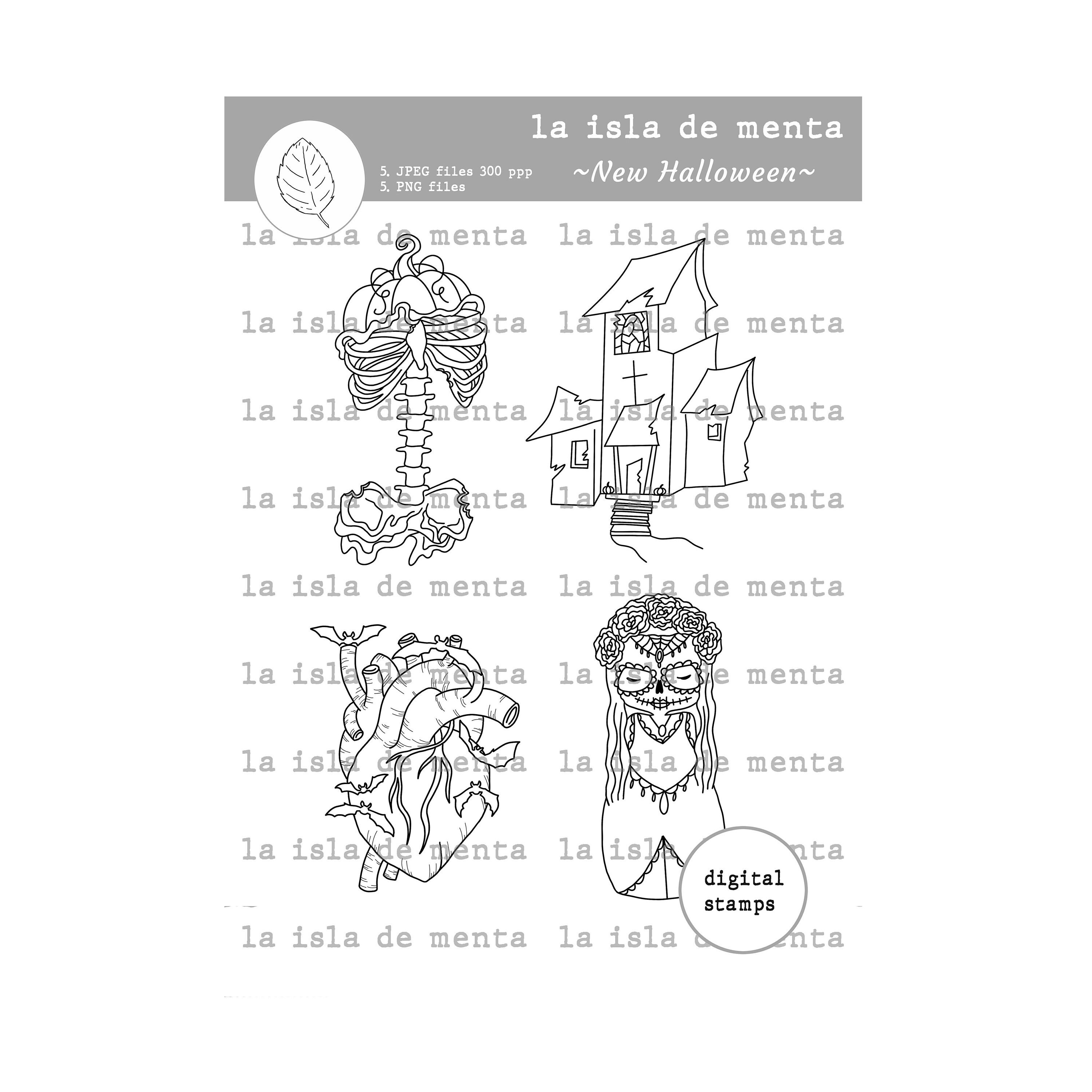 NEW HALLOWEEN Digital Stamp, Lineart Illustration for Scrapbooking, for ...