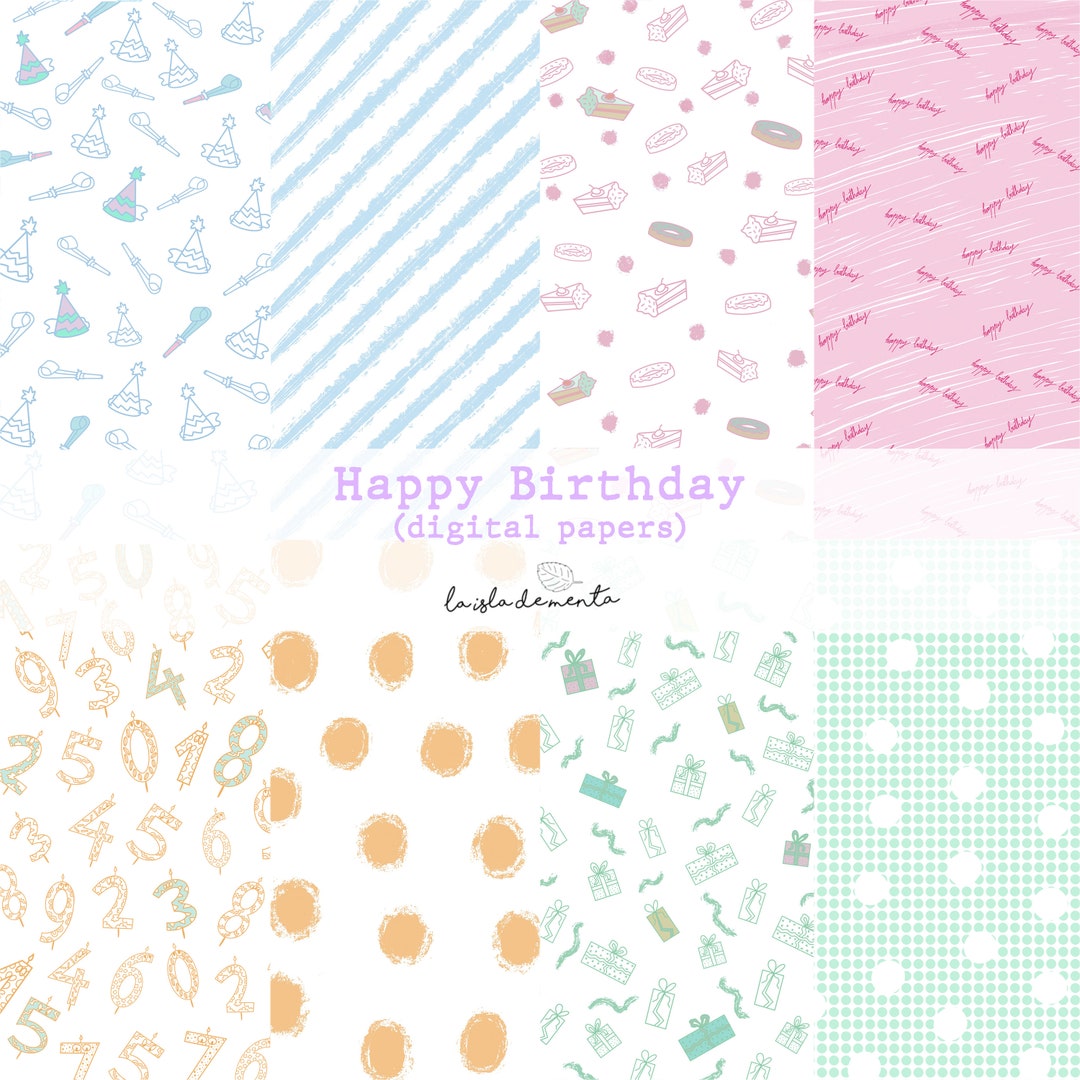 HAPPY BIRTHDAY Digital Papers, Illustration for Scrapbooking, for Print ...