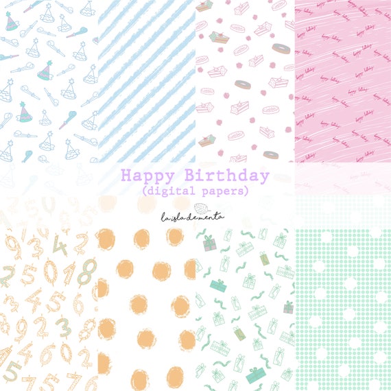 HAPPY BIRTHDAY Digital Papers Illustration for Scrapbooking - Etsy
