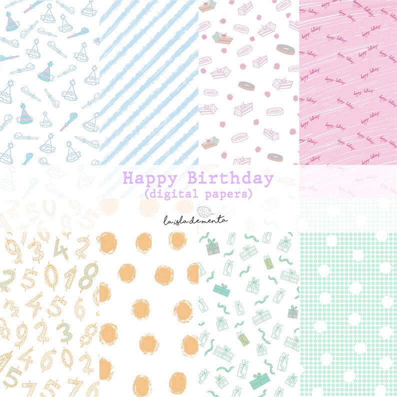 HAPPY BIRTHDAY Digital Papers Illustration for Scrapbooking | Etsy
