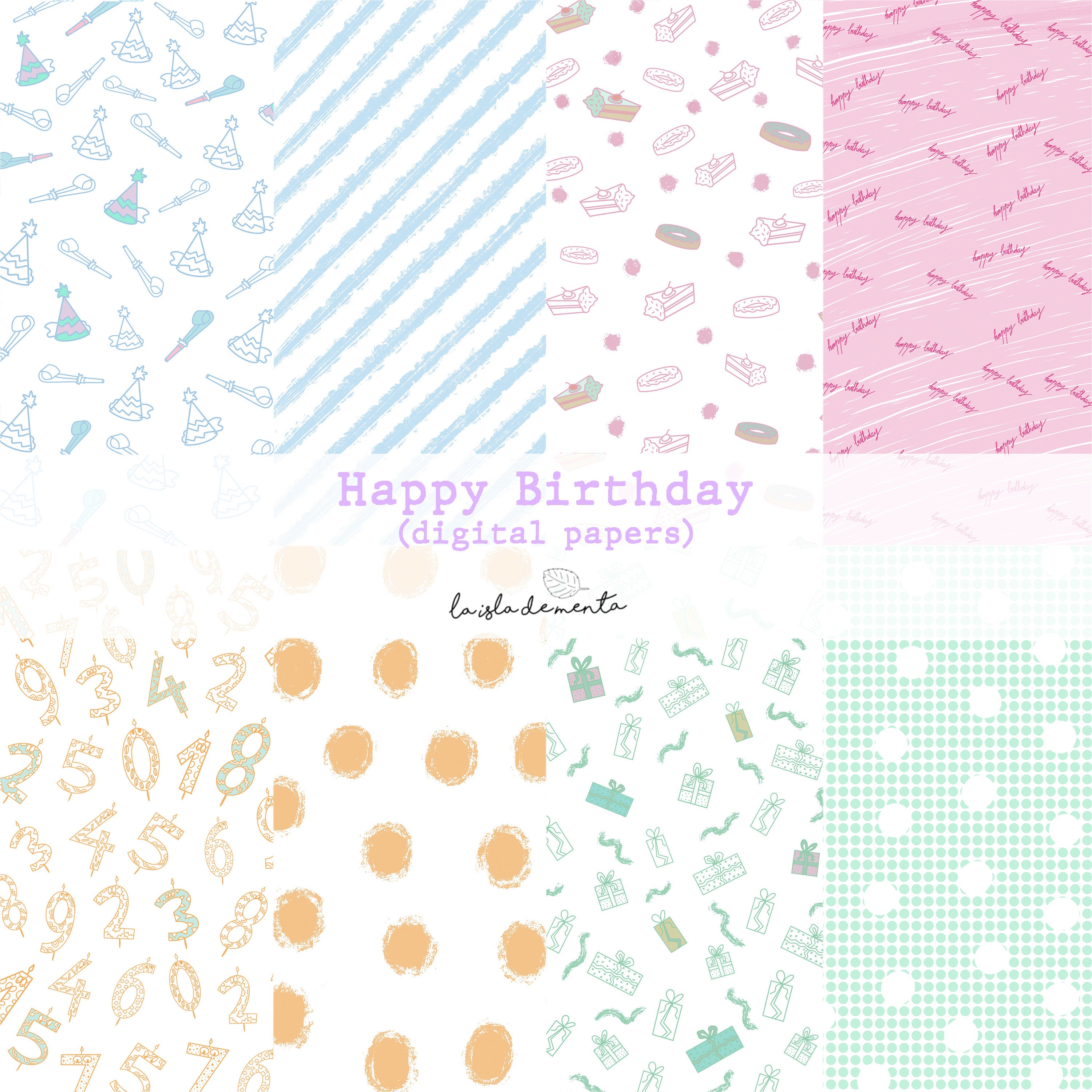 HAPPY BIRTHDAY Digital Papers, Illustration for Scrapbooking, for Print ...