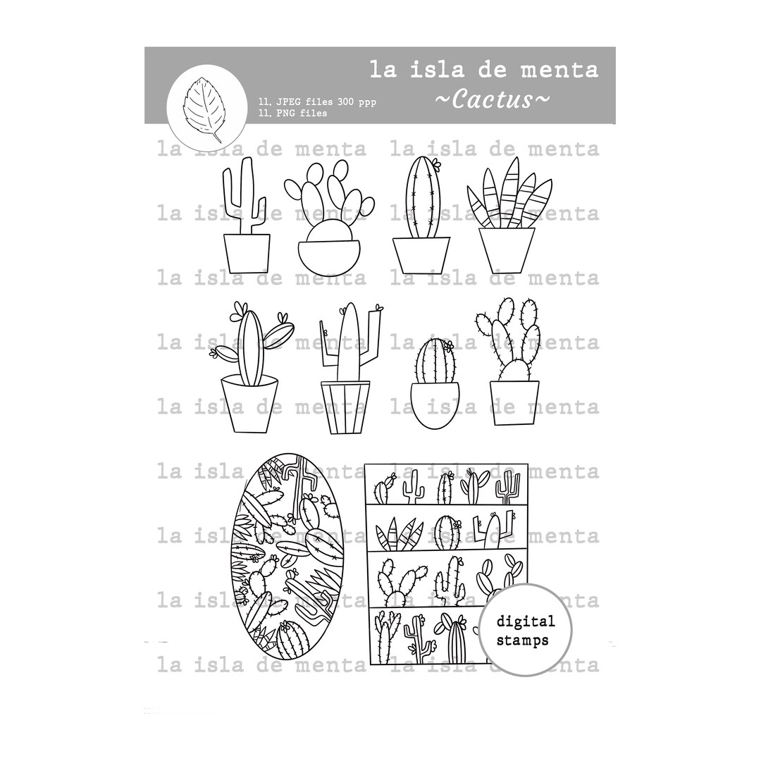 CACTUS- Digital Stamp, Lineart Illustration for Scrapbooking, for ...